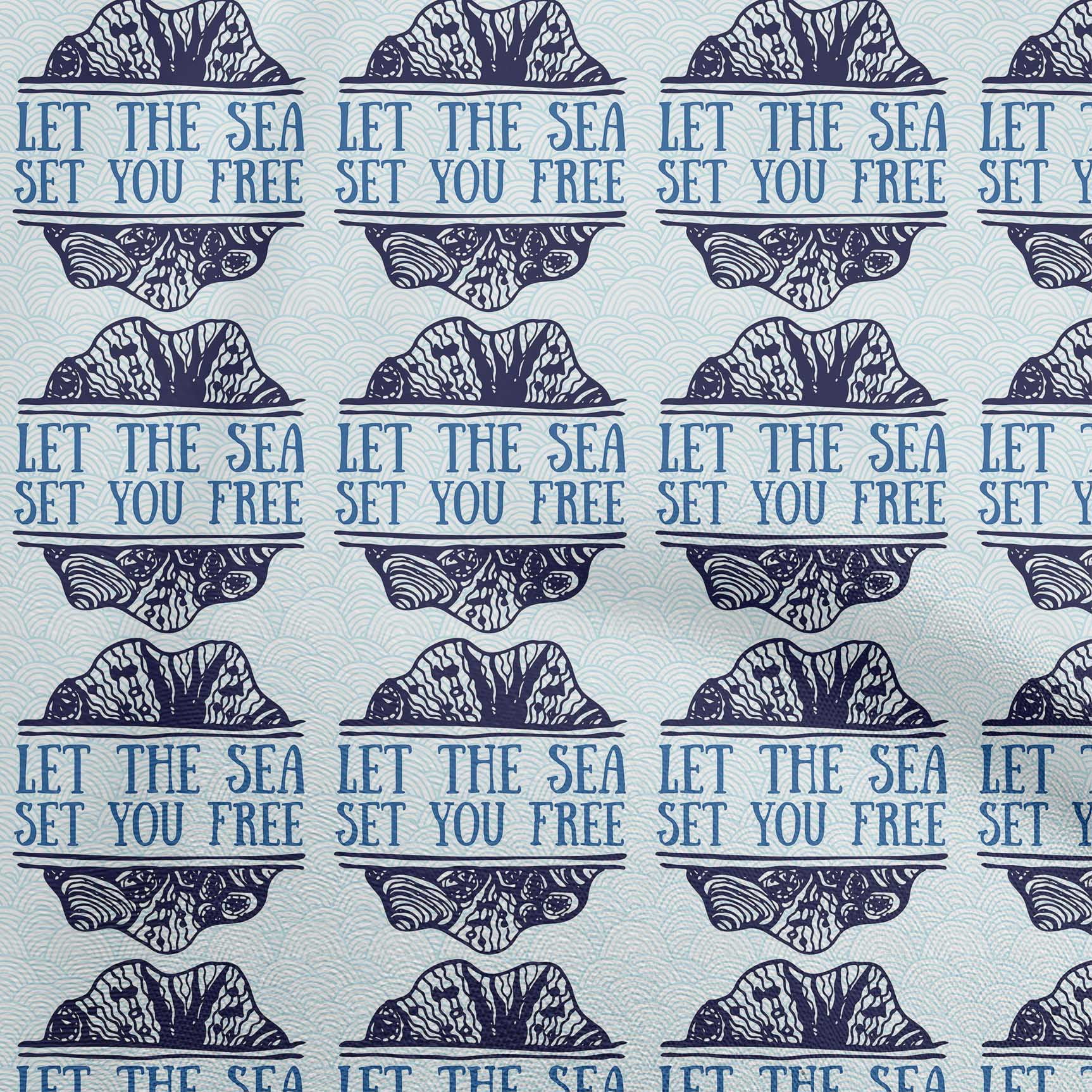 oneOone Polyester Spandex Medium Blue Fabric Ocean Text With Texture ...