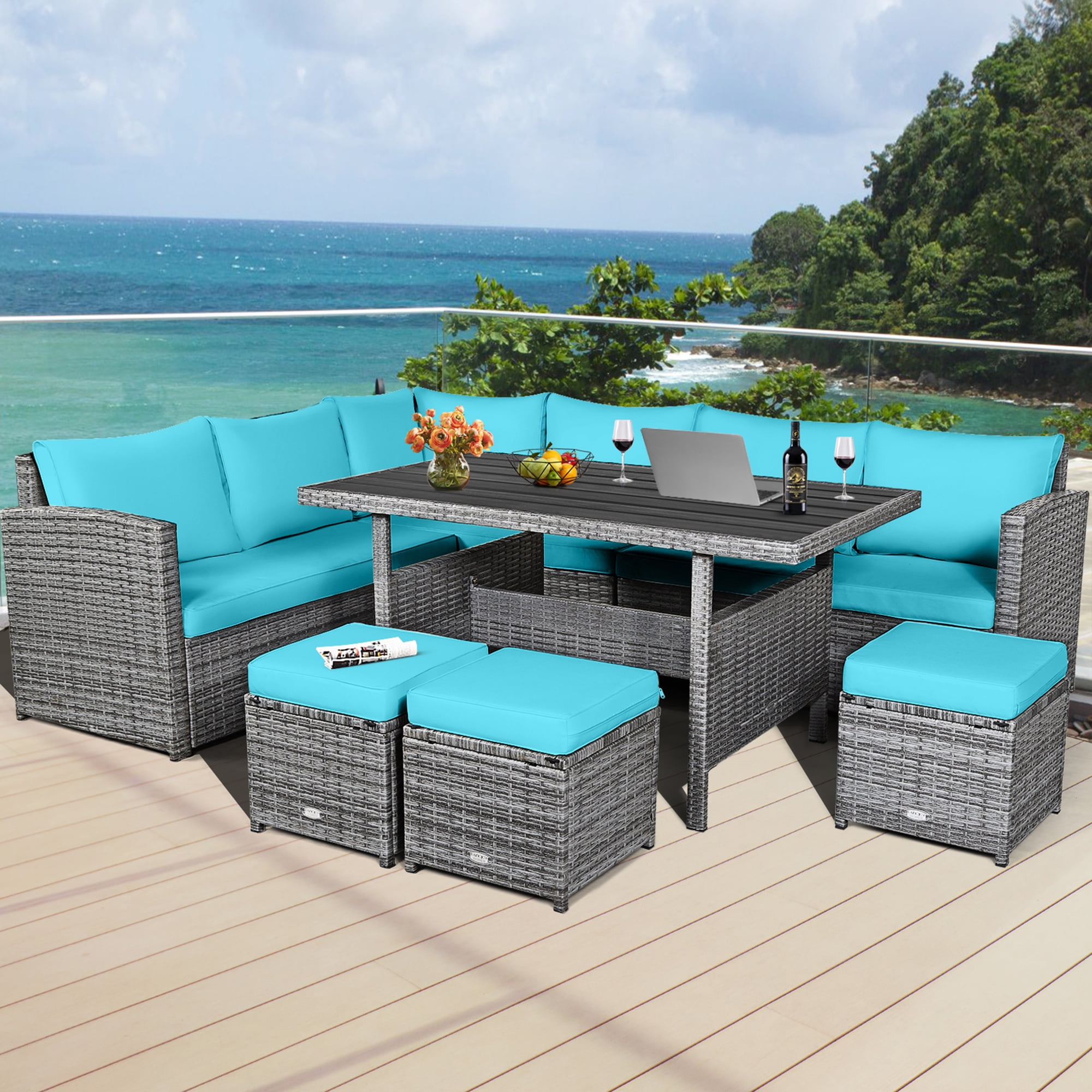 Click here for Gymax 7pcs Rattan Patio Sectional Sofa Set Convers... prices