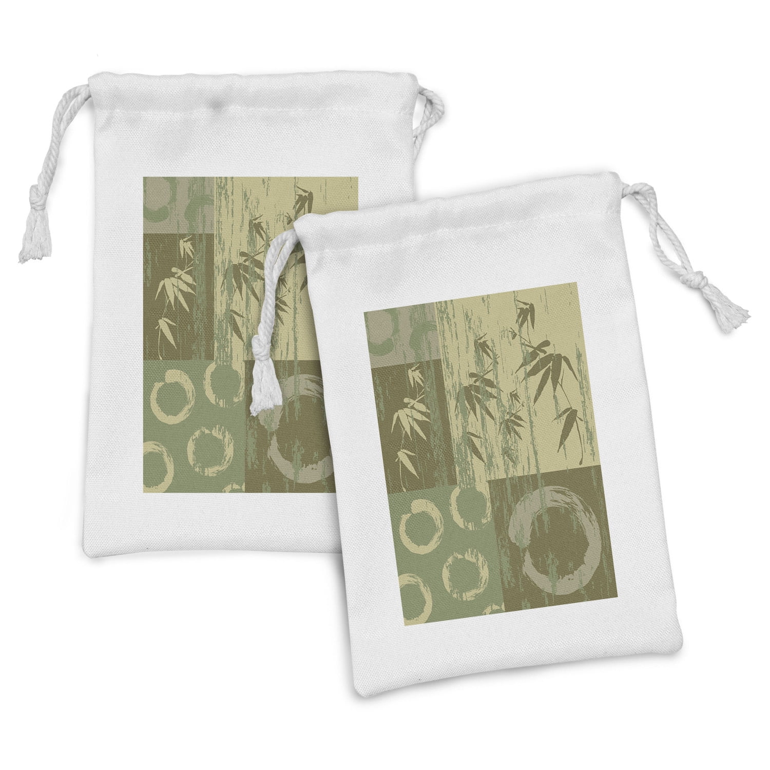 Bamboo Print Fabric Pouch Set of 2, Circle and Bamboo Silhouette over ...