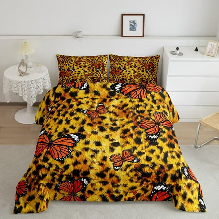 YST Leopard Cheetah Print Full Comforter Set Red Butterfly Bedding ...