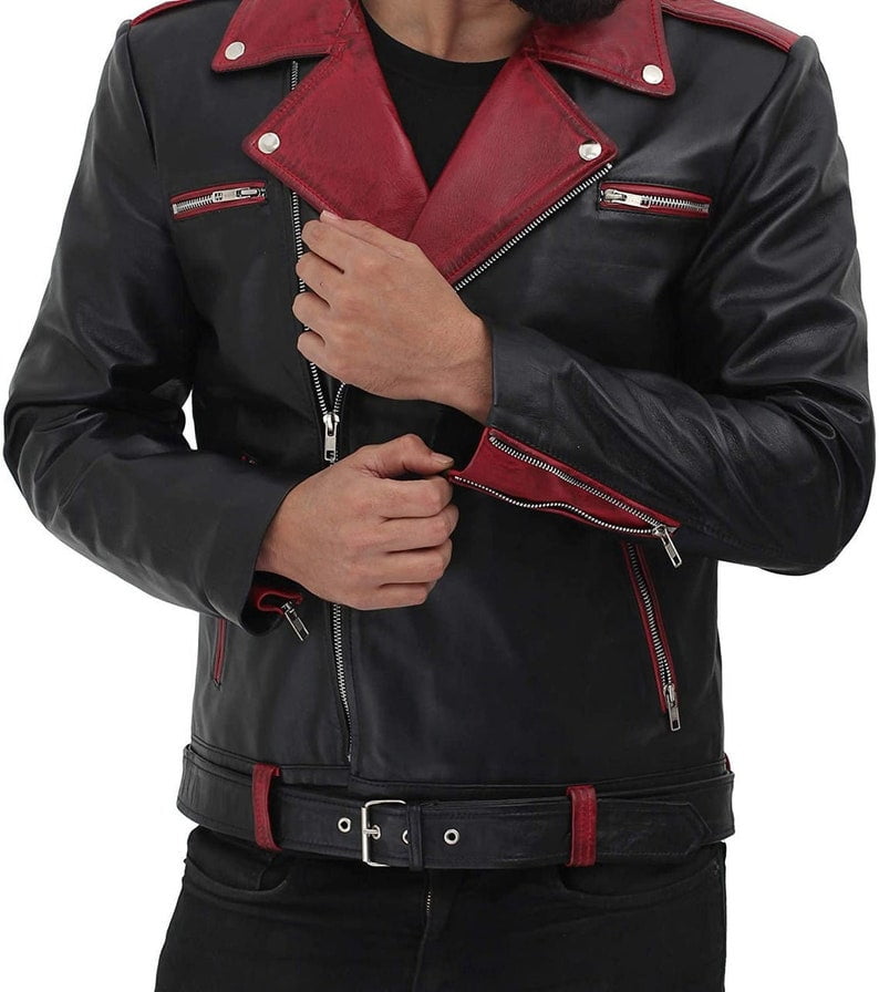 Red Black Leather jacket - Bomber Leather jacket - Leather jacket Racer ...