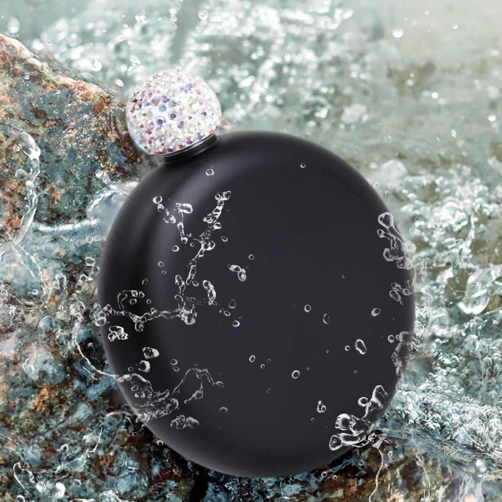 Petaca de Acero inoxidable con tapa de cristal Soledad para licor negro ...