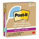 100% recycled paper super sticky notes, ruled, 4" x 4", oasis, 70 ...