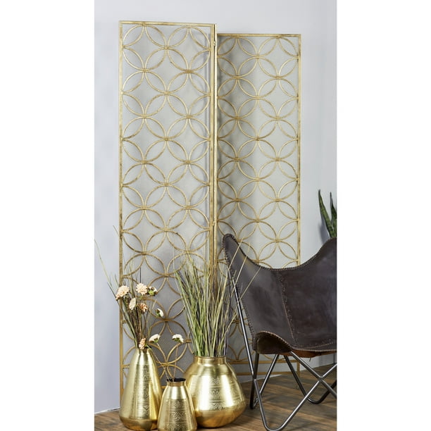 DecMode 57" x 79" Brass Metal Geometric Hinged Foldable Partition 3 ...