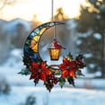 Crescent Moon Acrylic Window Hanging – Cardinal & Poinsettia Faux Stained Glass Suncatcher Gift ...