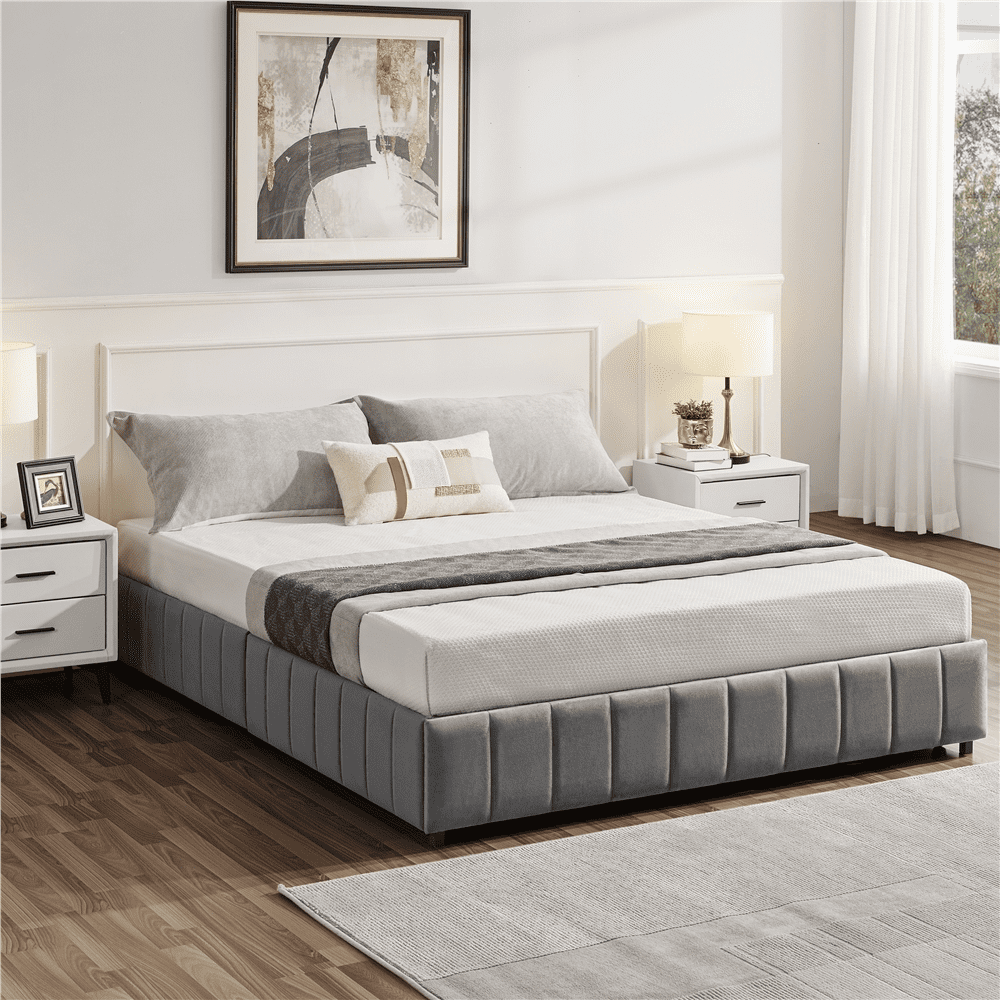 Topeakmart Queen Size Upholstered Storage Bed with 4 Storage Drawers ...