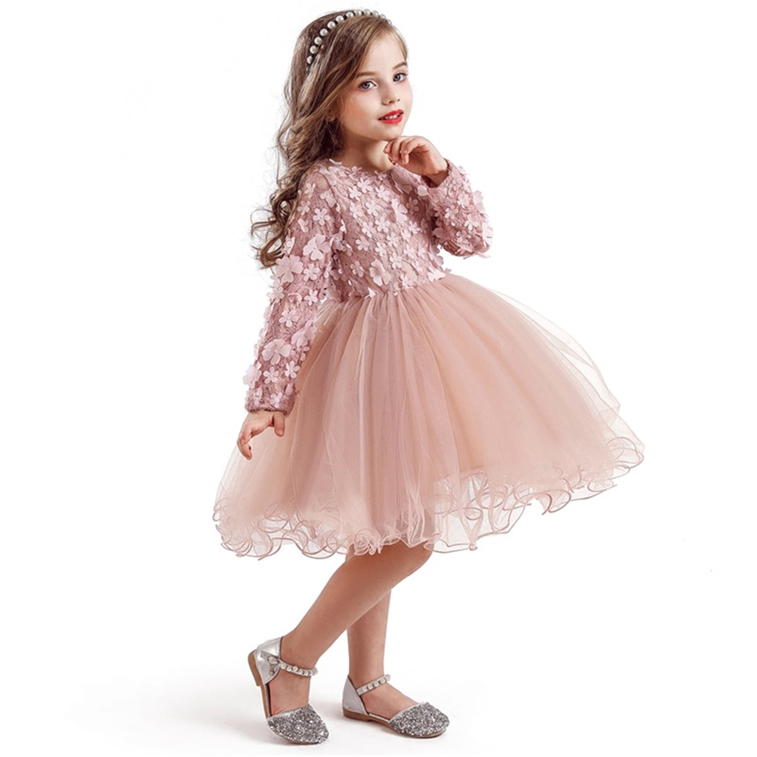 Bagilaanoe Toddler Baby Girl Party Dress Flowers Long Sleeve A-line ...