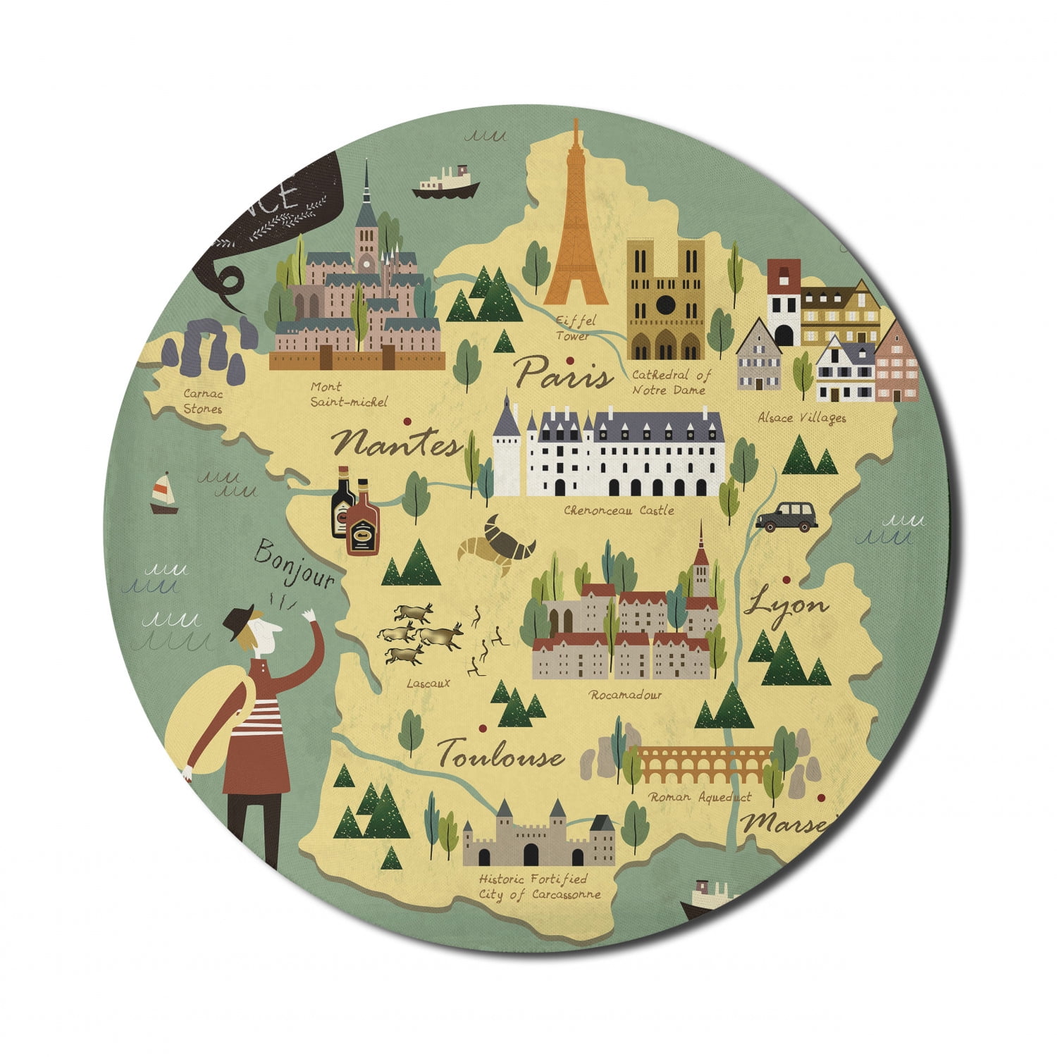 France Mouse Pad for Computers, Travelling Themed French Map with ...