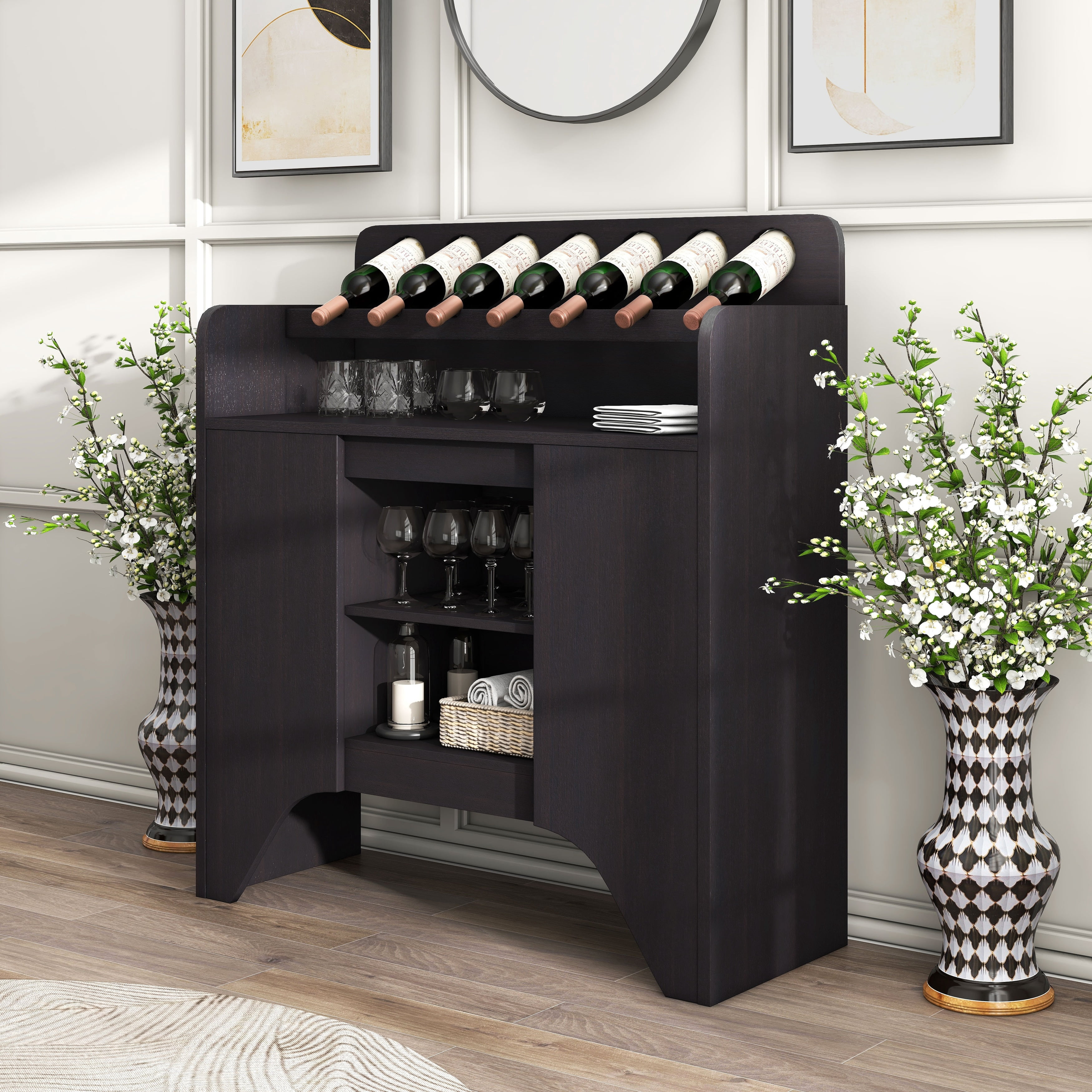 Furniture of America Franz Espresso 3-shelf Buffet with Wine Rack ...