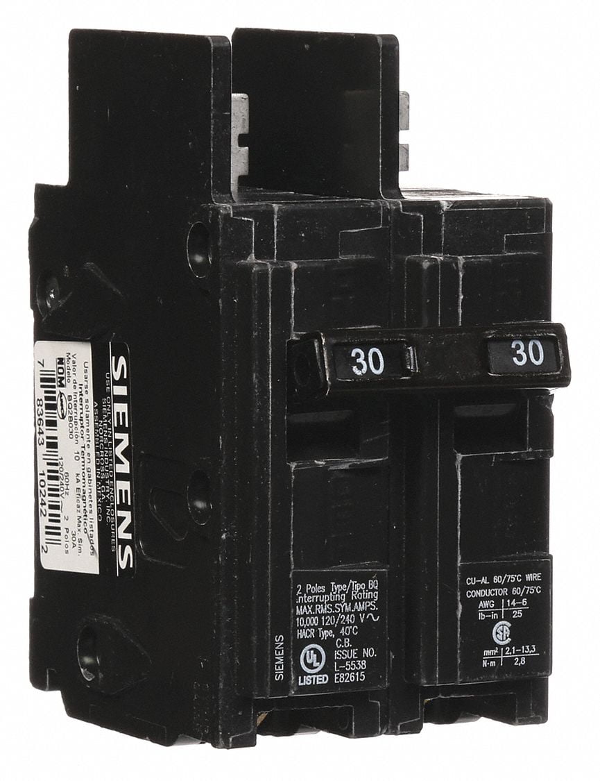 Siemens Circuit Breaker,30A,Bolt On,120/240V,2P BQ2B030 - Walmart.com