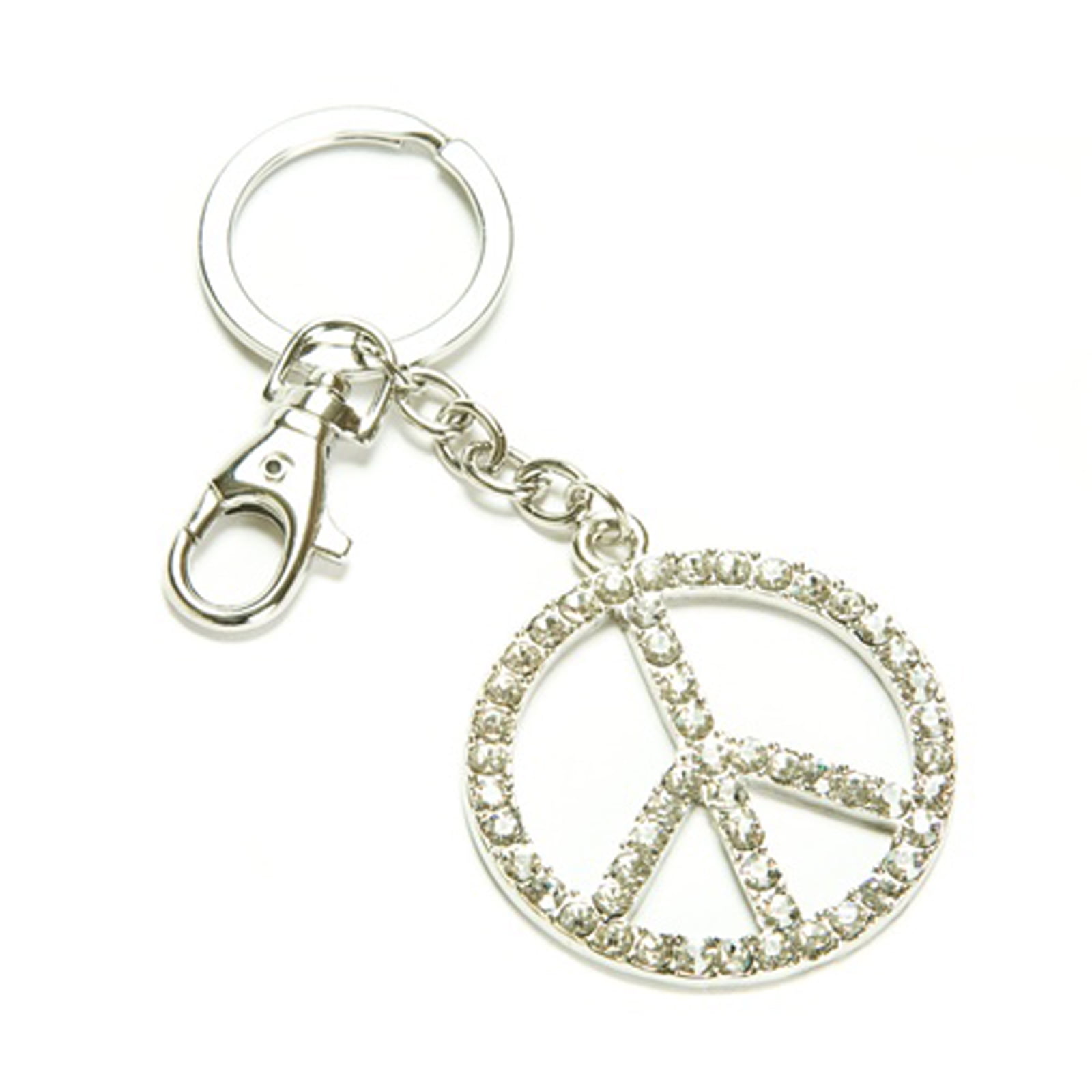 Clear Crystal Peace Sign Keychain Key Ring Clasp Finder - Walmart.com