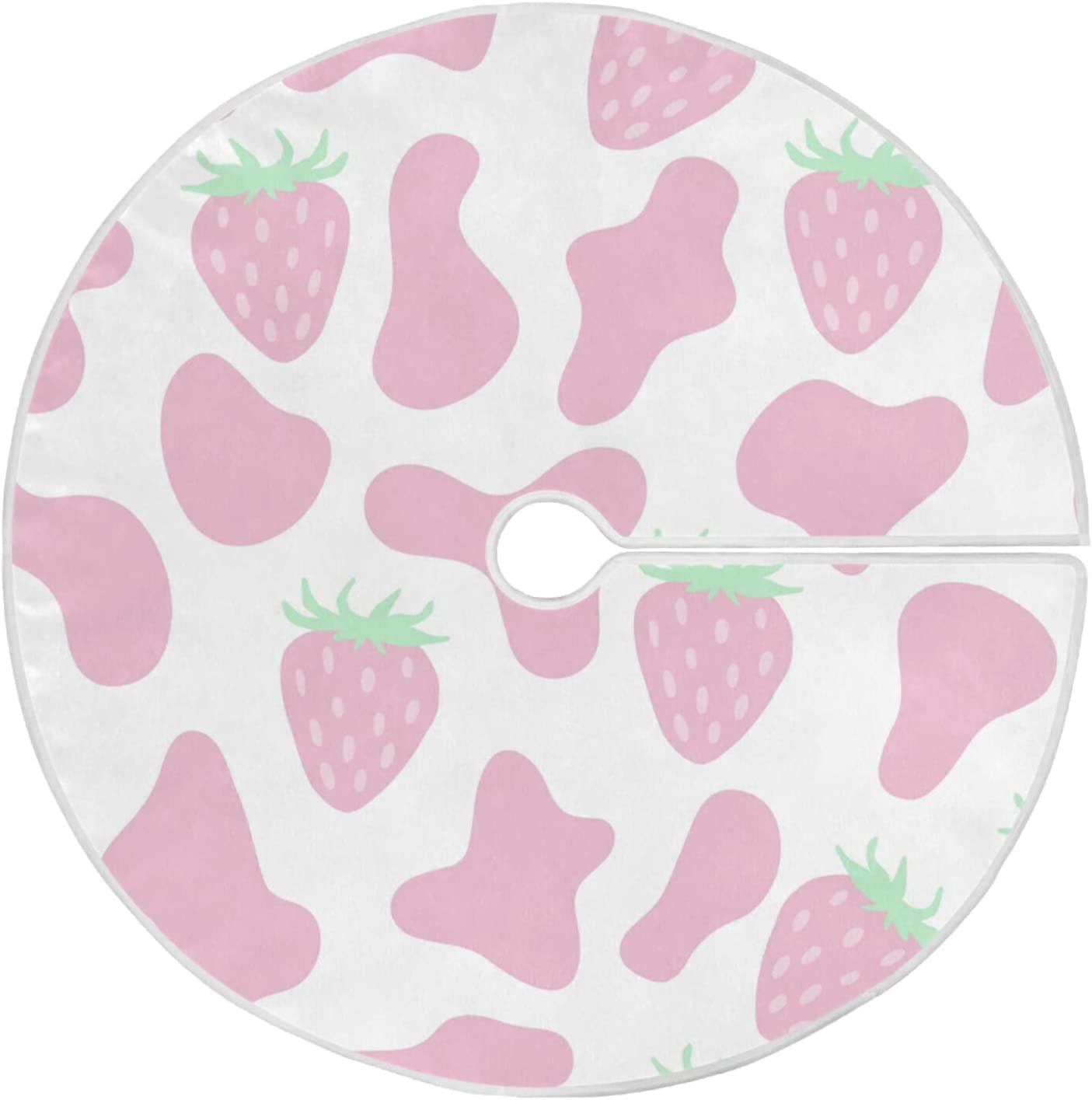 ZHANZZK Pink Cow Skin TextureStrawberries Xmas Christmas Tree Skirt ...