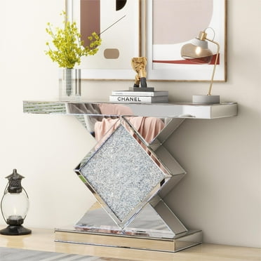 Modern Silver Mirrored Accent Console Table, Glass Entrance Entryway ...