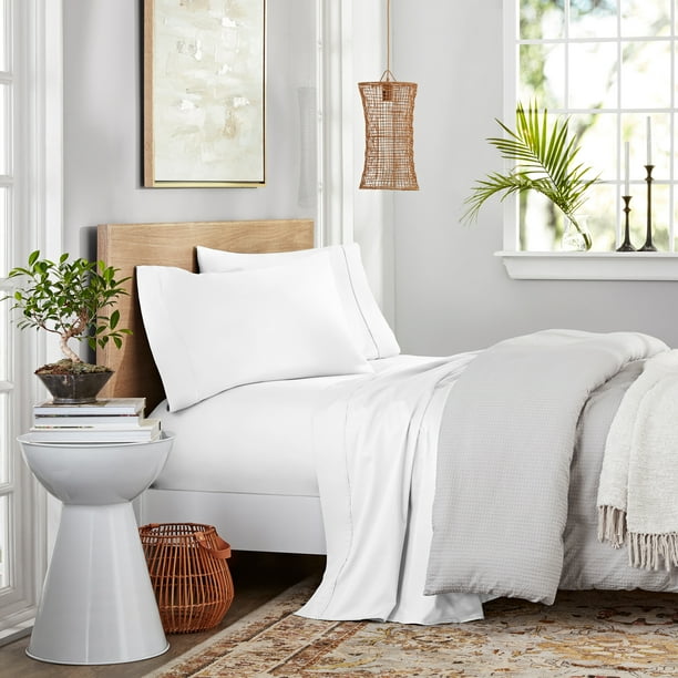 Purity Home 400 TC Ultimate Percale Cotton Sheet Set Queen Arctic White ...