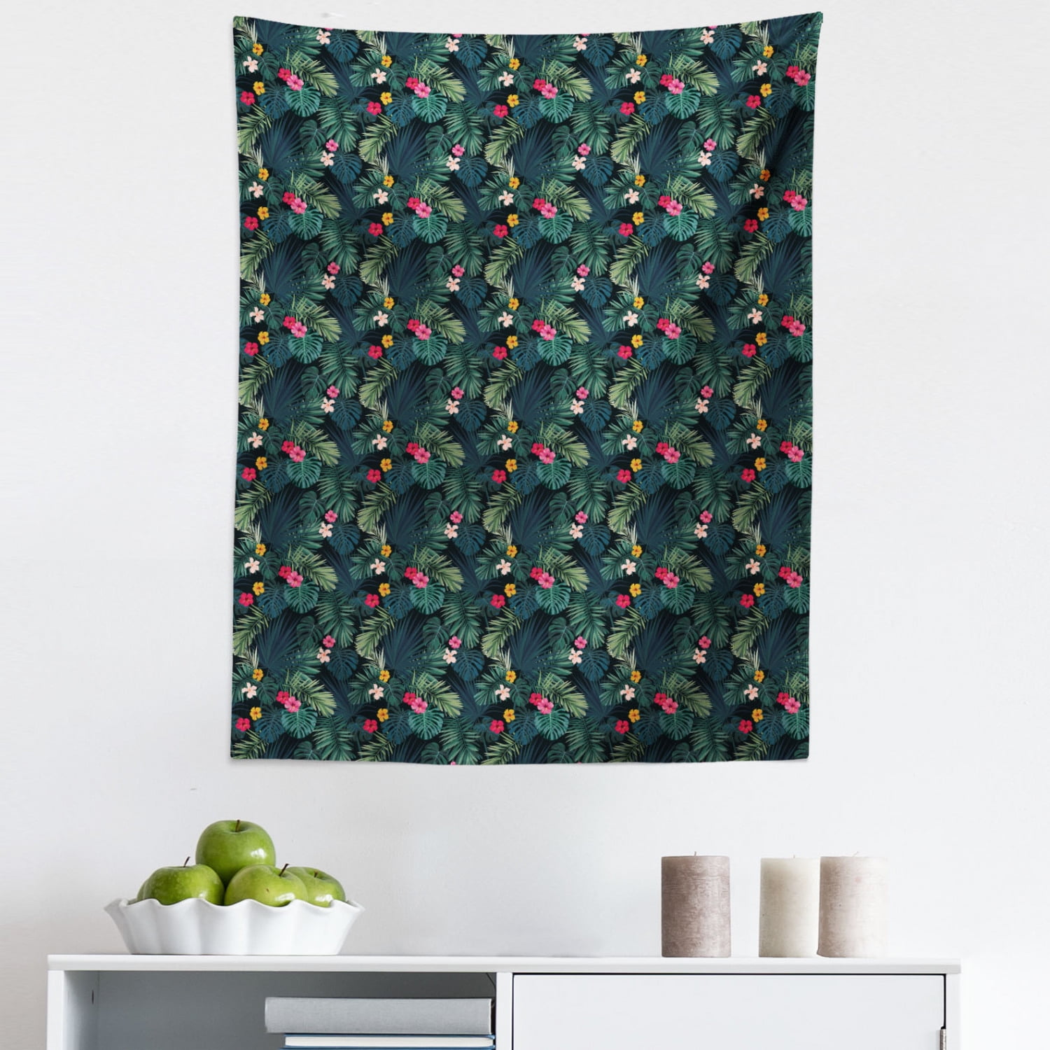 Tropical Tapestry, Realistic Rainforest Flora Hibiscus Flowers Monstera ...