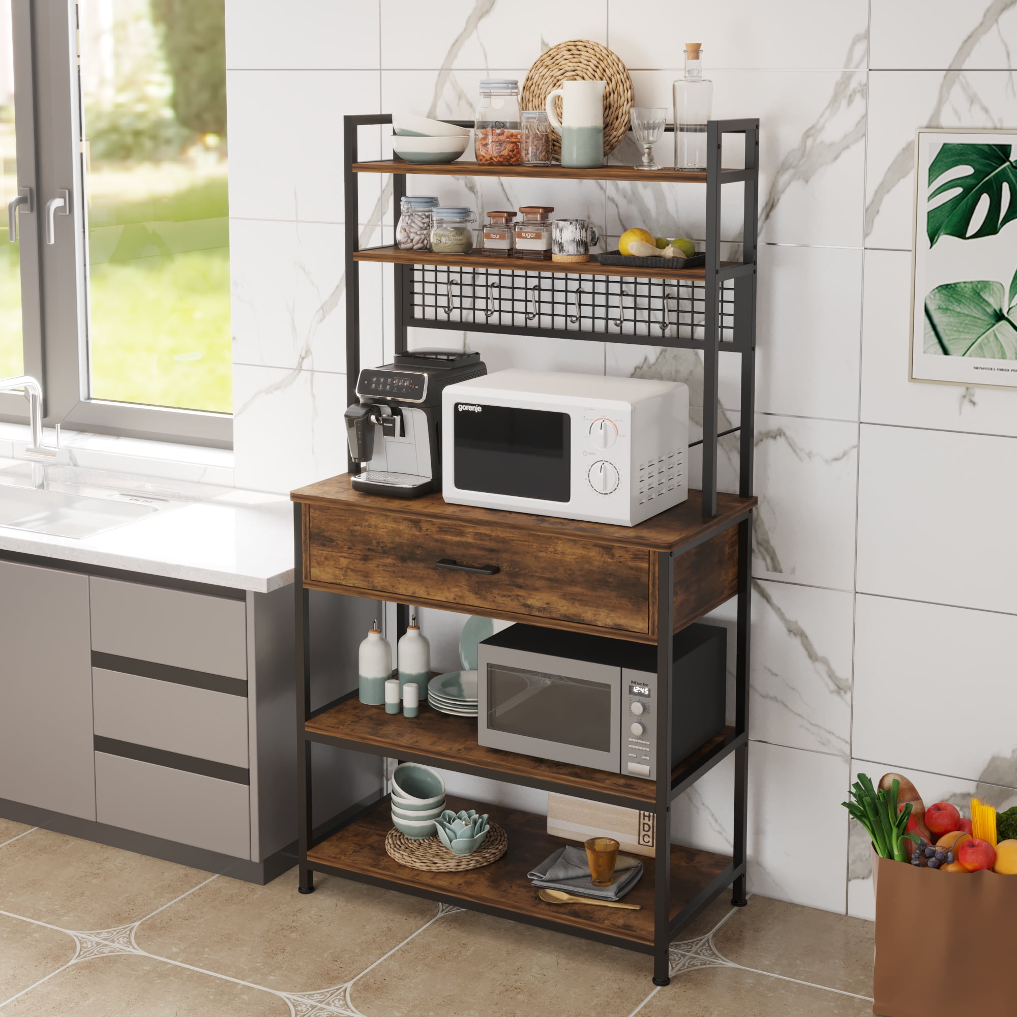 Zimtown 5 Tiers Bakers Rack Industrial Kitchen Island with Storage ...