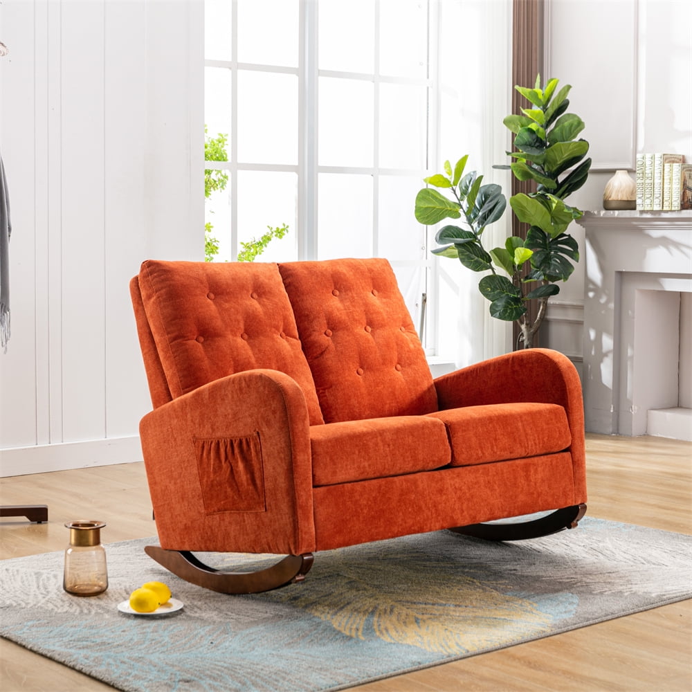 Double Wide Rocker Armchair, Upholstered Loveseat Rocking Sofa, Rocking ...