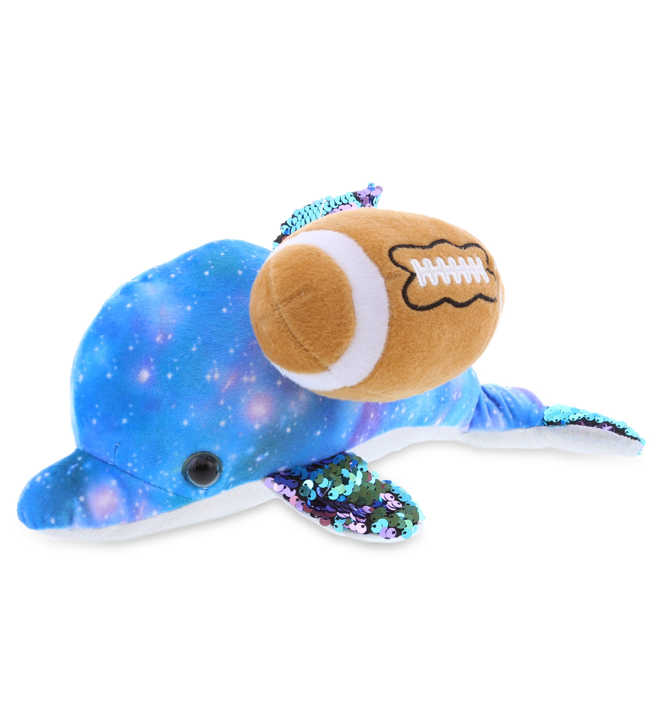 DolliBu Space Sequin Dolphin Stuffed Animal with Football Plush - Soft ...
