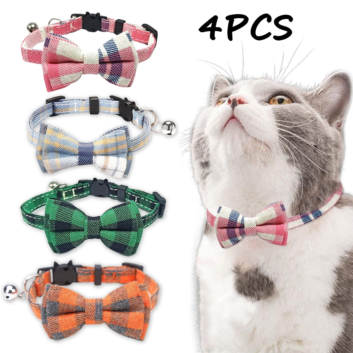 Cat Collar Kitten Collars with Bell and Bow Tie Breakaway Adjustable ...