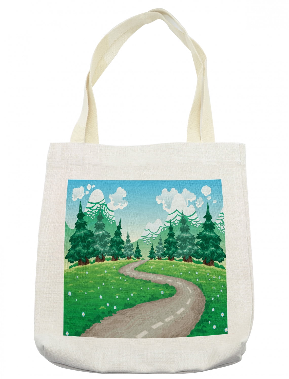 Spring Tote Bag, Clear Blue Sky Landscape Spring Flowers and Pathway ...
