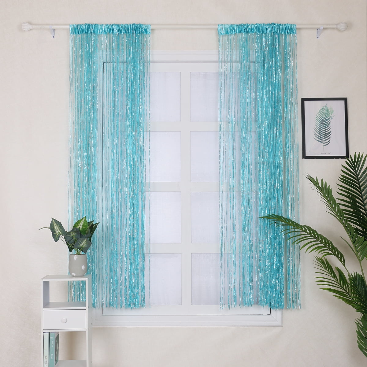 DYstyle Door Window Panel Shiny Tassel String Curtain Dividers Fringe ...