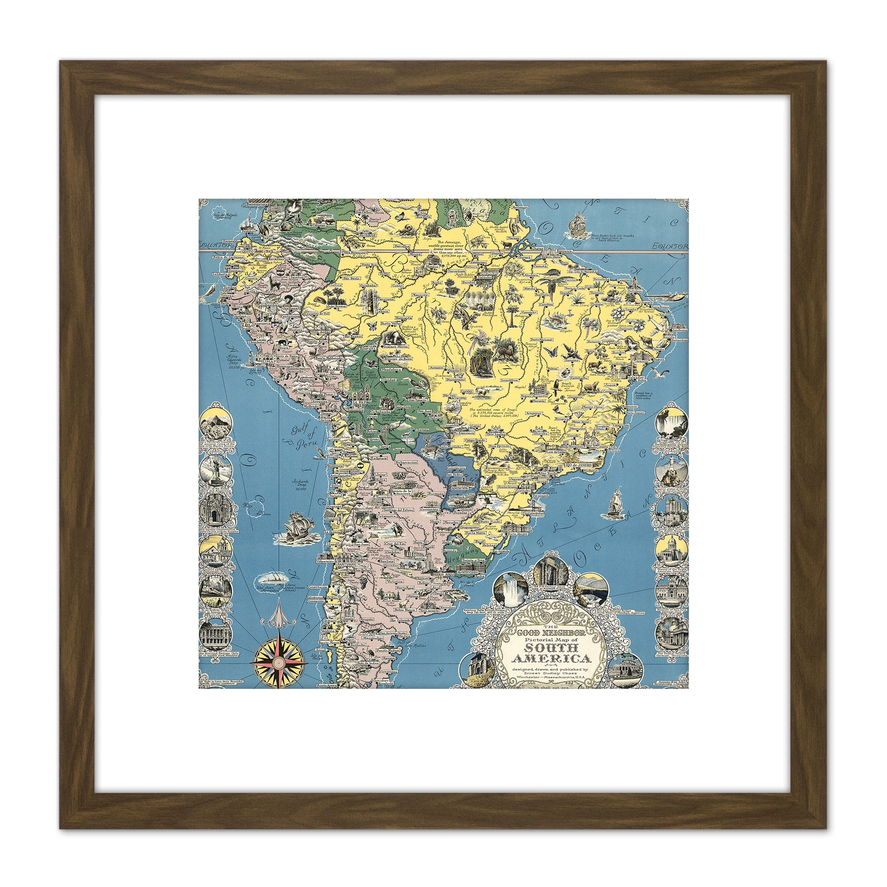 1942 Ernest Dudley Chase Good Neighbor Map South America 8X8 Inch ...