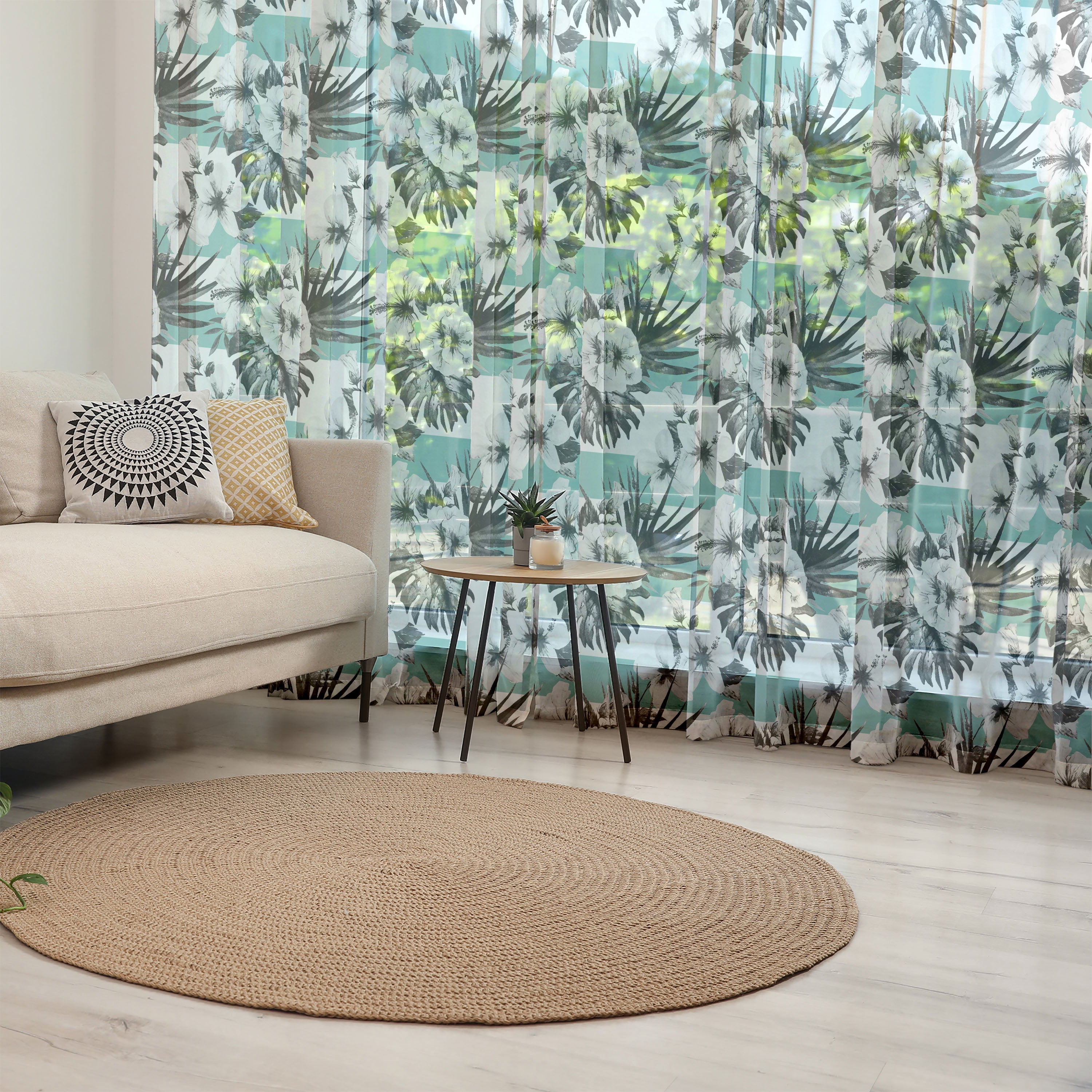 Floral Tulle Curtains with Rod Pocket, Exotic Watercolor Hibiscus ...