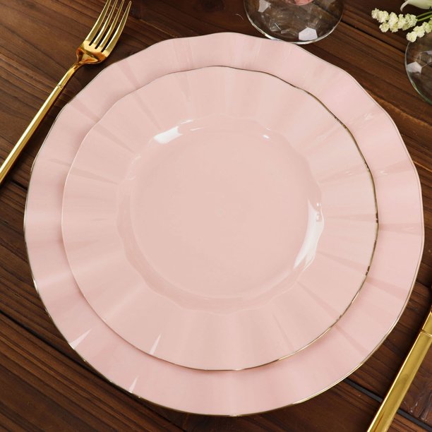 Efavormart 10 Pack | 9" Blush / Rose Gold Round Plastic Dinner Plates ...