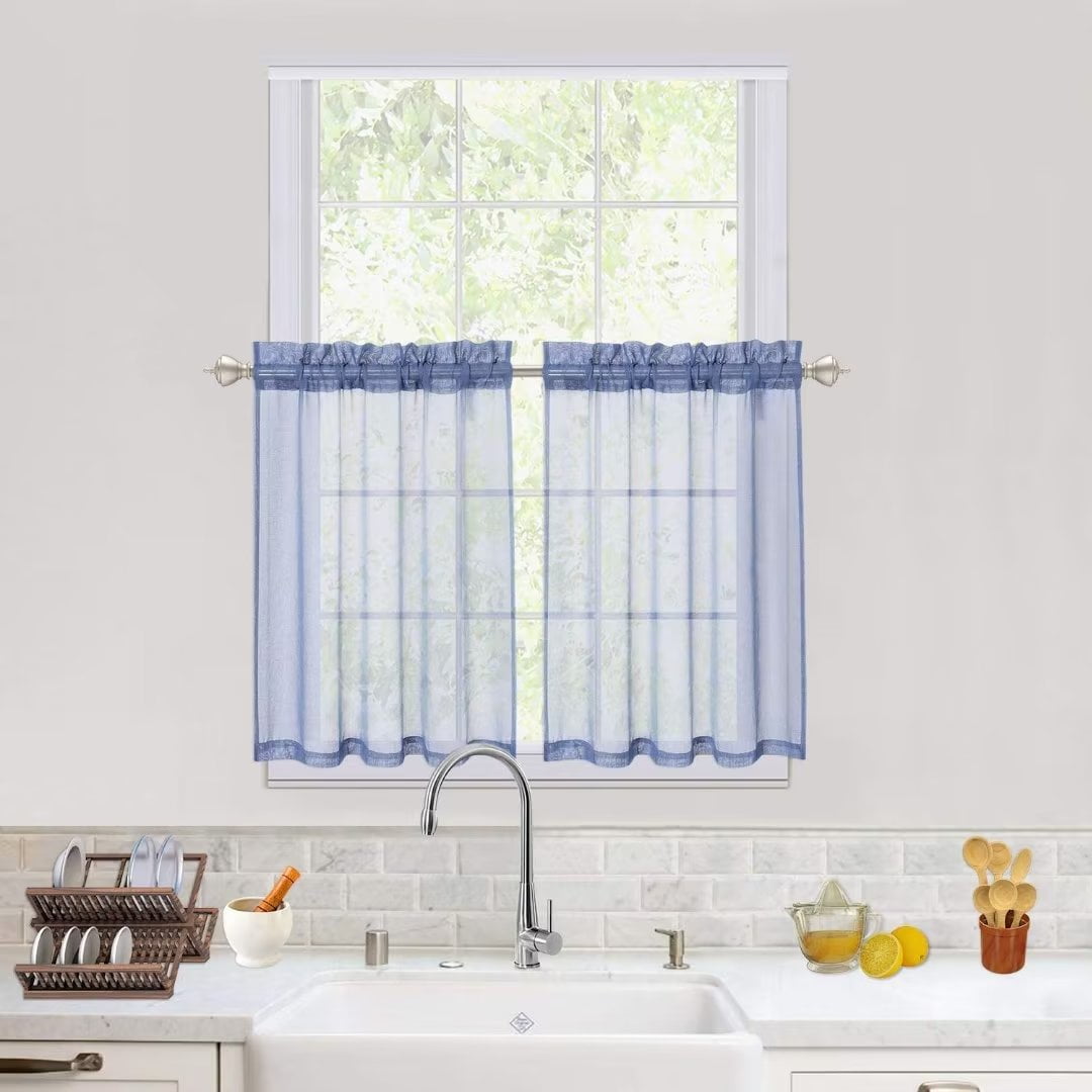 Haperlare Sheer Kitchen Curtains 27"W x 36"L Linen Look Textured Light ...