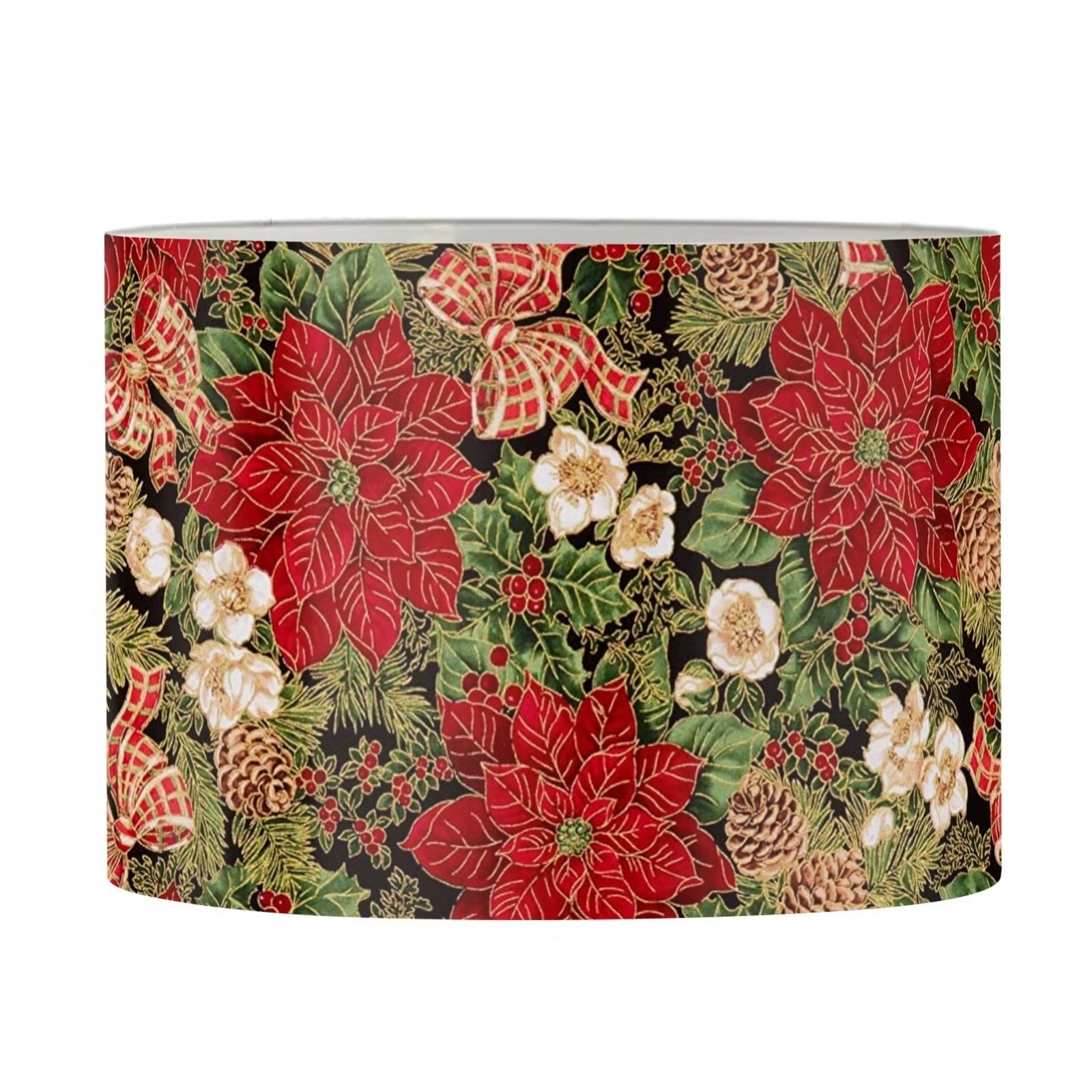 NETILGEN Decor Lamp Shade Modern Round Fabric Christmas Poinsettia ...