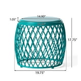 GDF Studio Brassel Outdoor Metal Mesh 19 Inch Side Table, Matte Teal ...