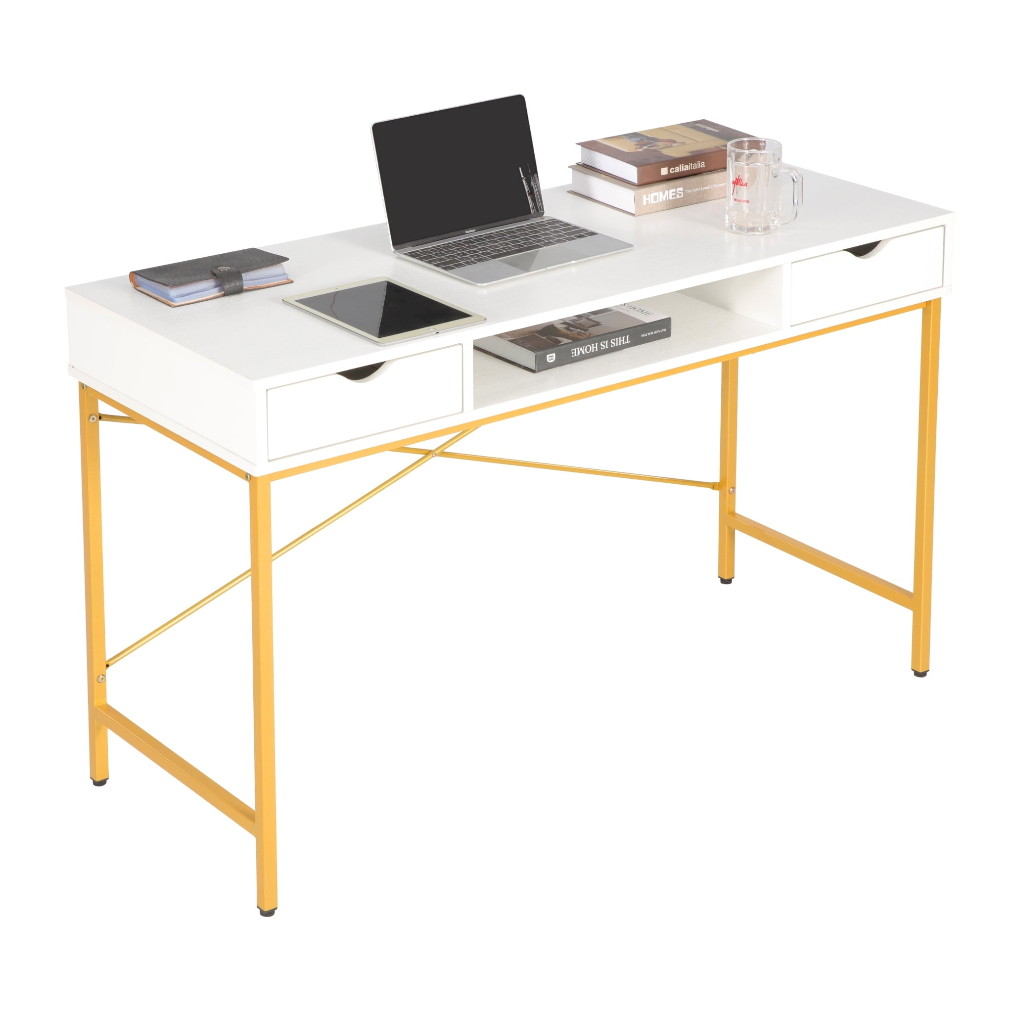 JJS 48' Writing Desk with Drawers, Contemporary Home Office Large ...