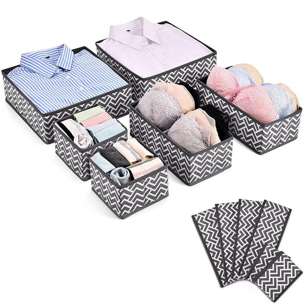 6 Piece Set Dresser Drawer Organizer Closet Storage Bins Fabric