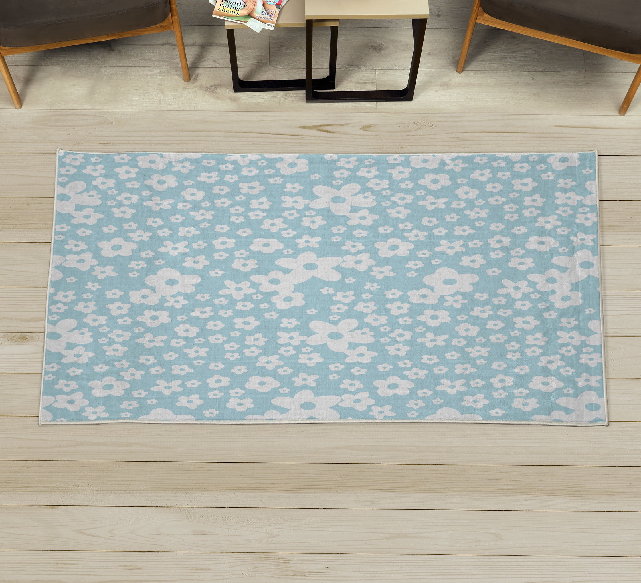 Floral Decorative Rug, Graphic Daisy Blossoms Design Colorful ...