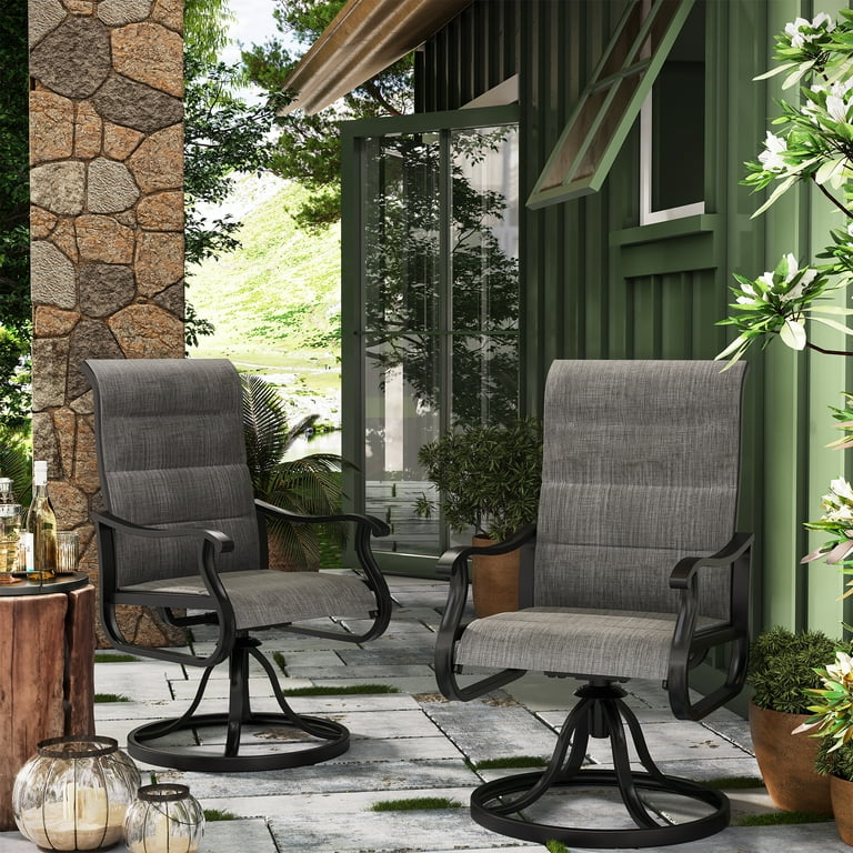 Hampton bay high garden black steel padded sling outdoor patio swivel dining chairs store