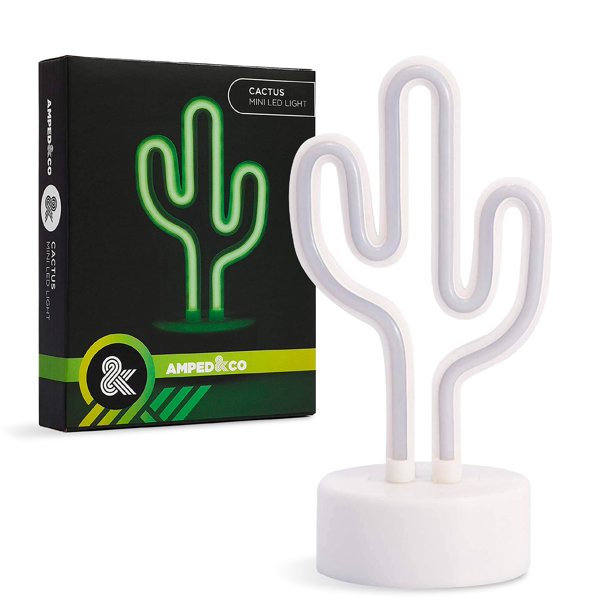 Amped & Co Cactus Neon Light, Decorative Mini LED Green Neon Lamp ...