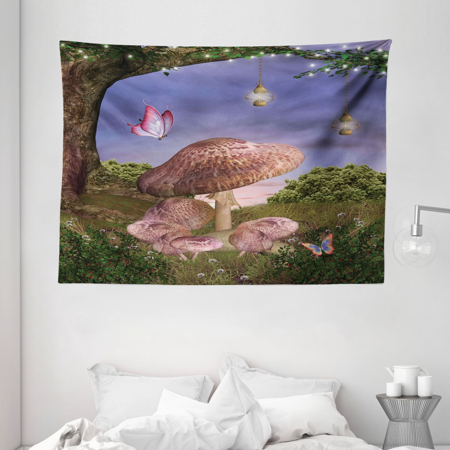 Fantasy Tapestry, Enchanted Forest with Butterflies and Mushroom Magic ...