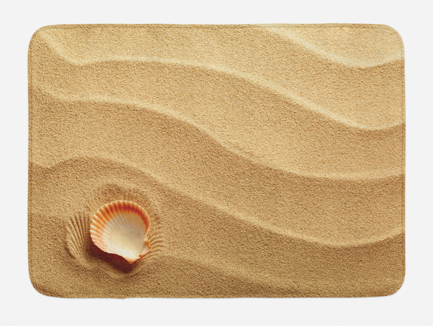 Seashells Bath Mat, Little Seashell on Golden Sand Spiritual Sea Animal ...