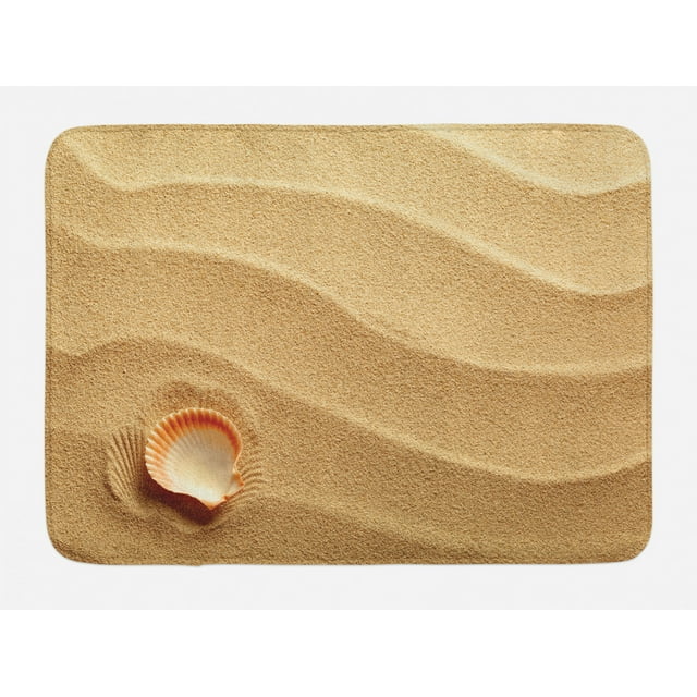 Seashells Bath Mat, Little Seashell on Golden Sand Spiritual Sea Animal ...