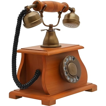 Vintage Style Rotary Dial Corded Phone, Wooden Base with Brass Accents ...