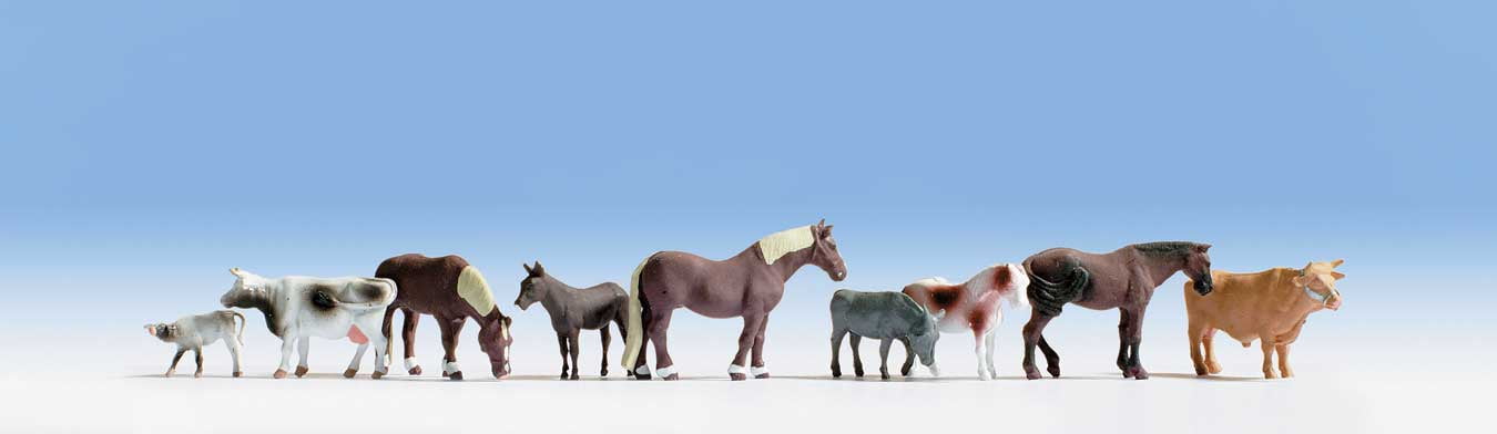 Walthers SceneMaster HO Scale Figures Large Farm Animals - 9 Horses and ...
