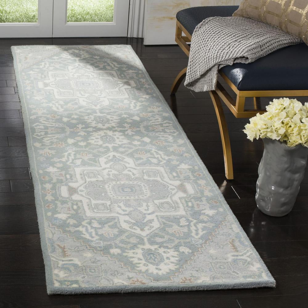 SAFAVIEH Heritage Trafford Floral Wool Runner Rug, Blue/Ivory, 2'3" x 8 ...