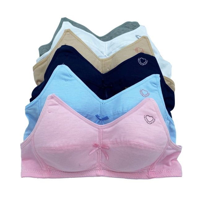 6 Pieces Wire Free No Padding Teenager Girl Cotton Junior Training Bra ...