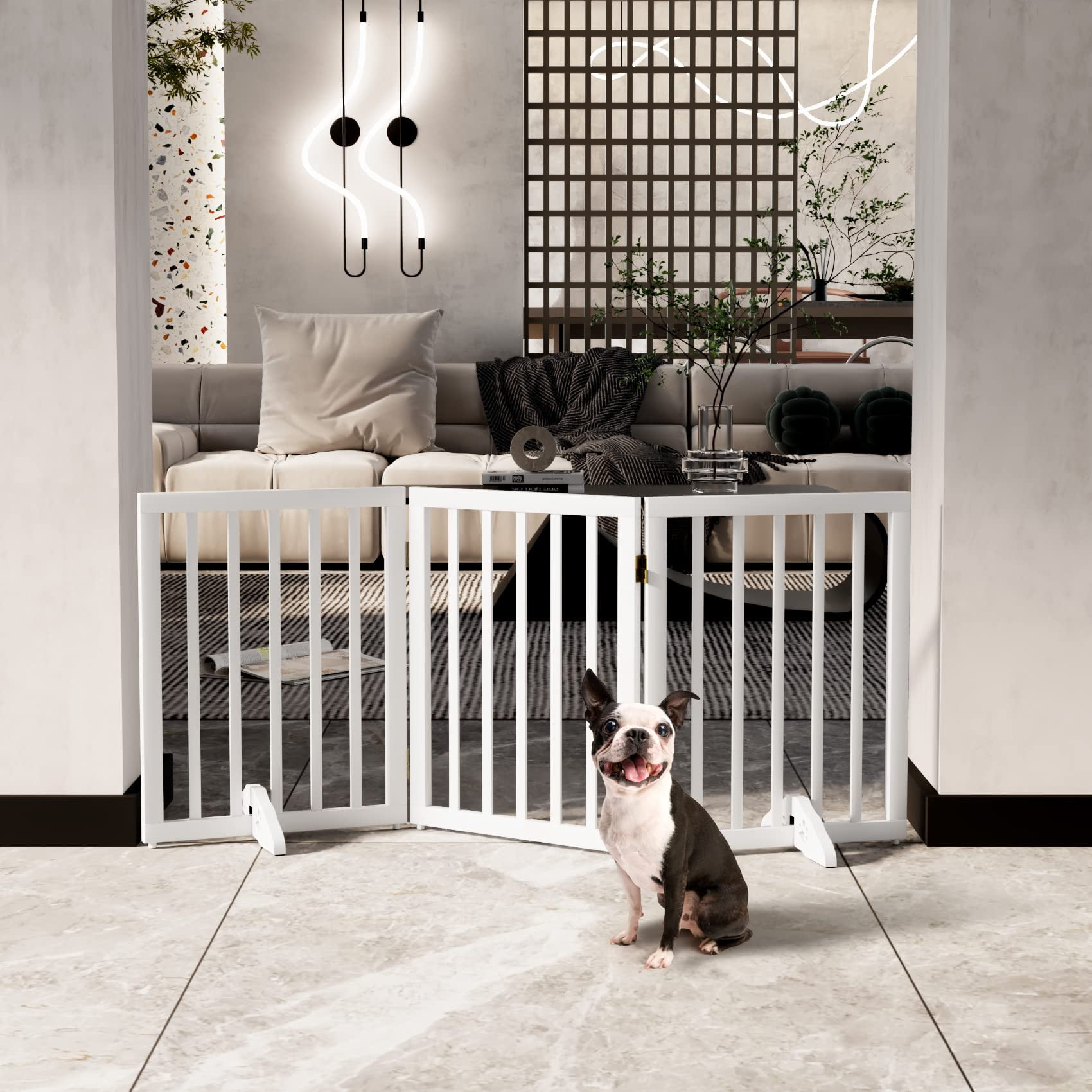 Smuxee Freestanding Pet Gate Foldable Dog Gate with Support Feet, White ...