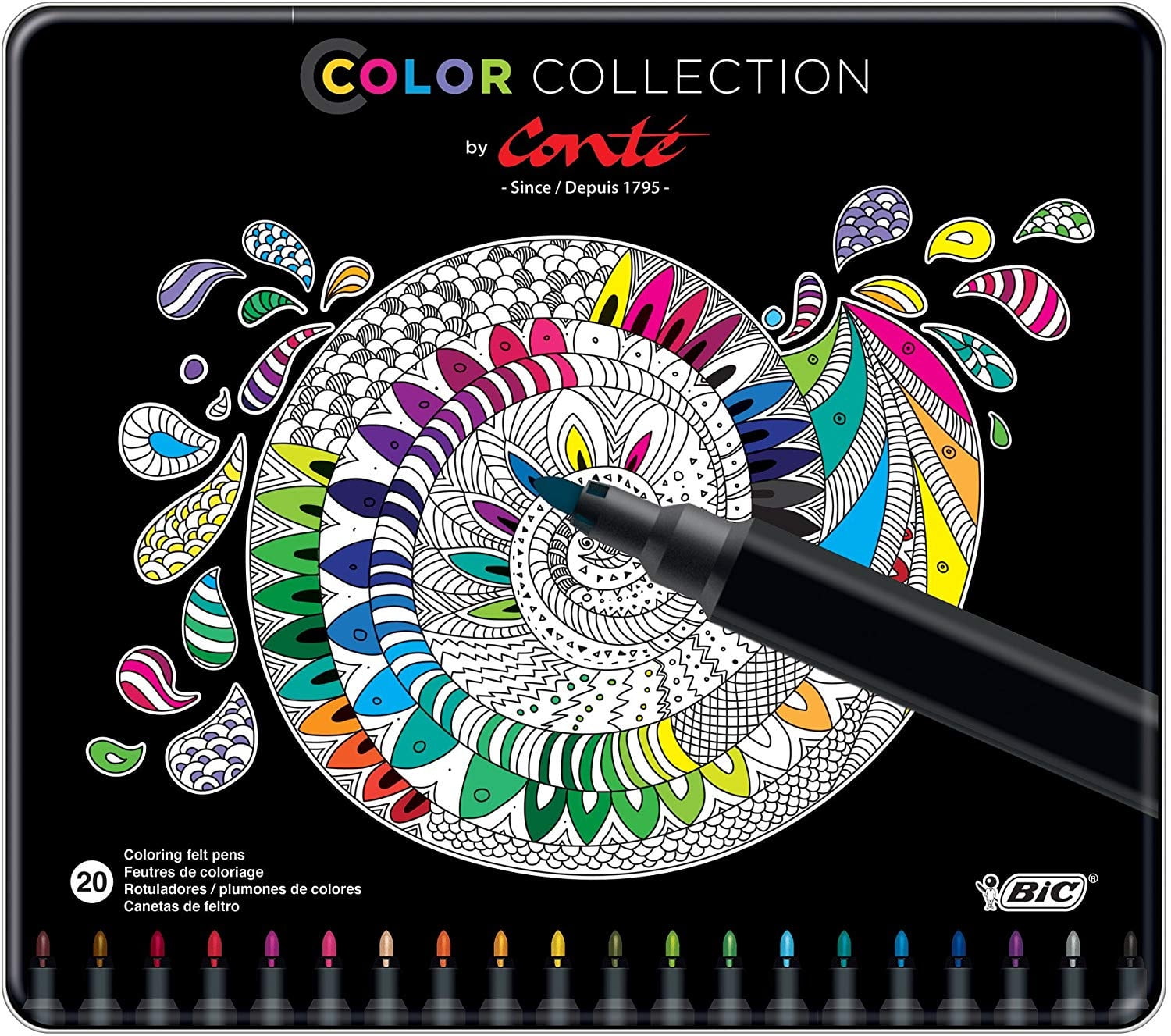 BIC Color Collection by Conte, Fine Tip Coloring Felt Pen Markers, 20 ...