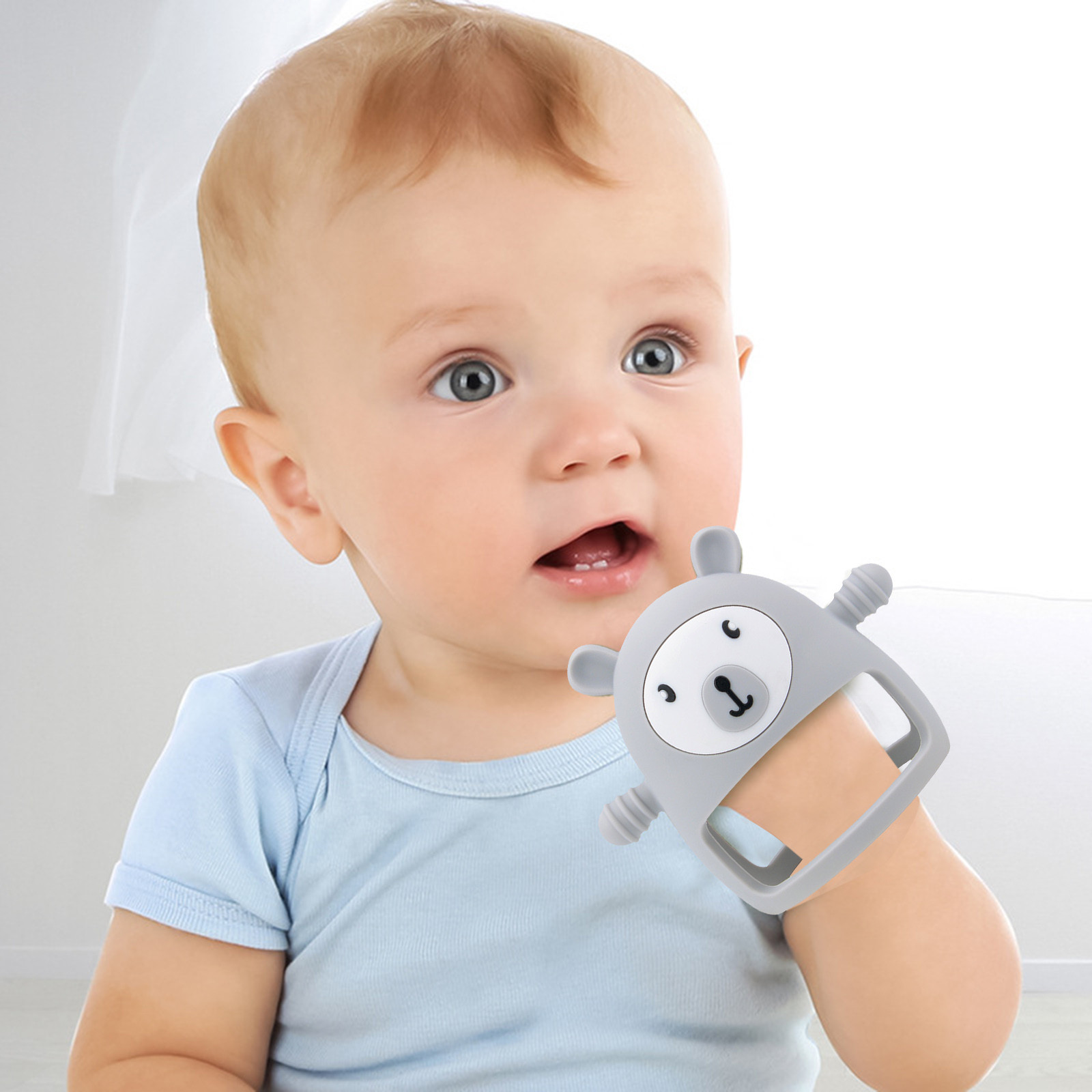 Children's Soft Silicone Cartoon Teether Holder Baby Teething Molar ...