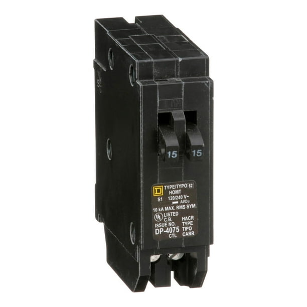 Square D Homeline 15A/15A Twin Single-Pole Standard Trip Tandem Circuit ...