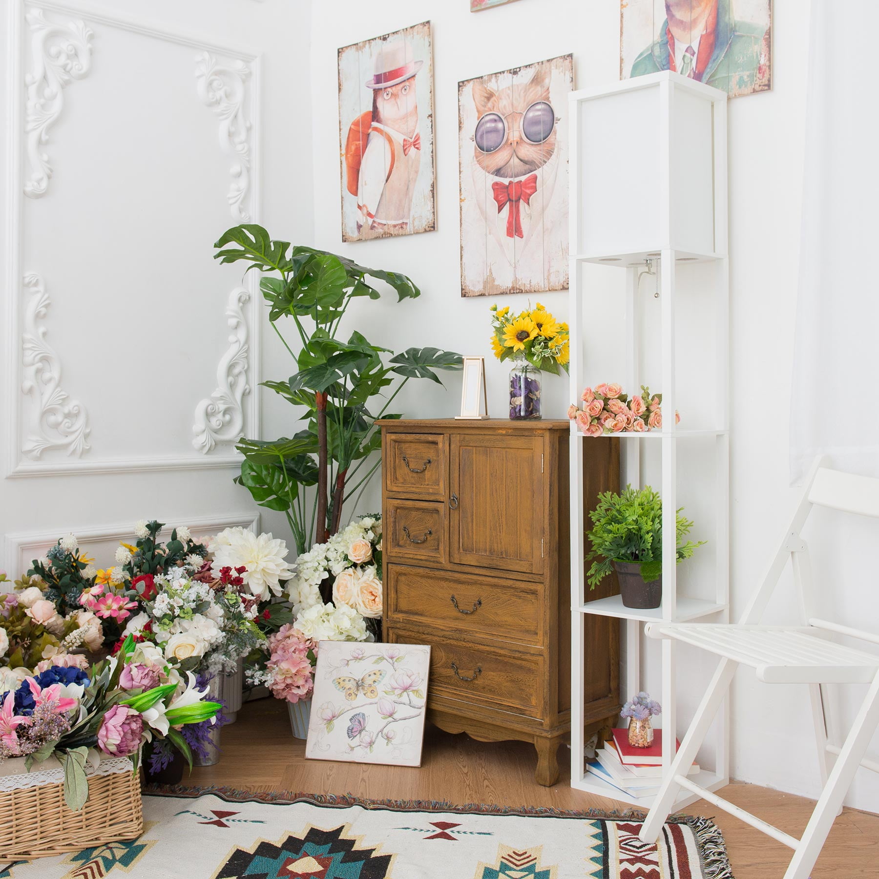 Preenex 63" Floor Lamp with Storage Shelves Fabric Shade Minimalist ...