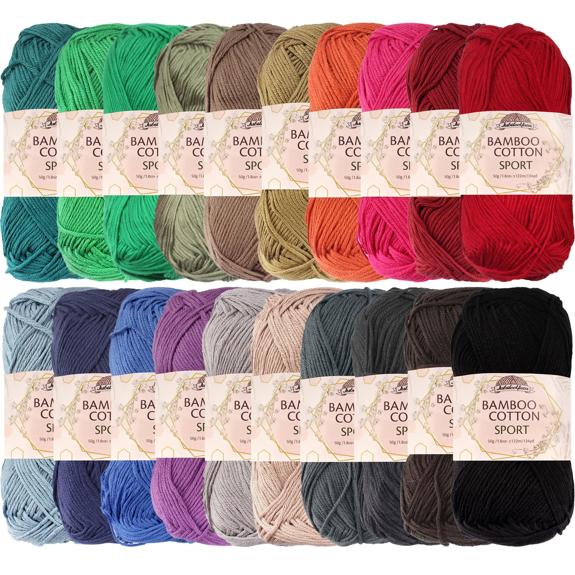 JubileeYarn Bamboo Cotton Sport Yarn - 50g/Skein - Dark - 20 Skeins ...