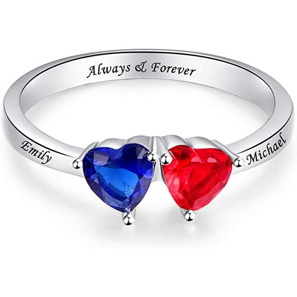 Personalized Double Love Heart Promise Ring for Women 925 Sterling ...